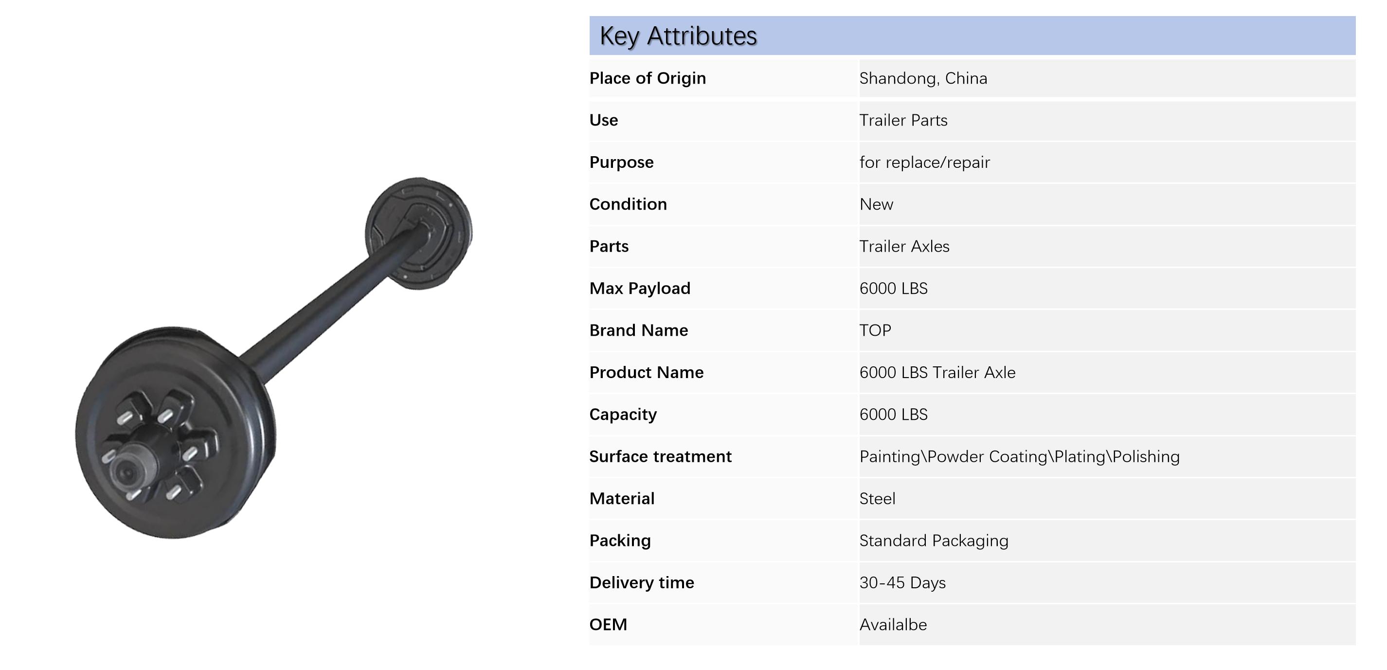 6000 lbs Round Solid Utility Trailer Axle Assembly with 12 inch Hub ...